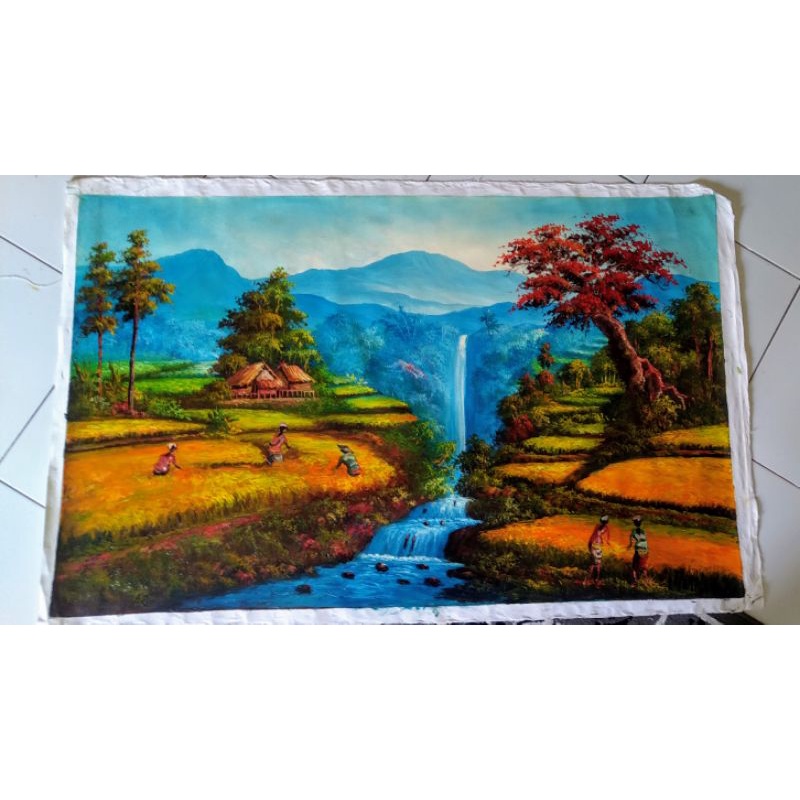 Jual Lukisan realis pemandangan alam air terjun/dan lukisan pemandangan ...
