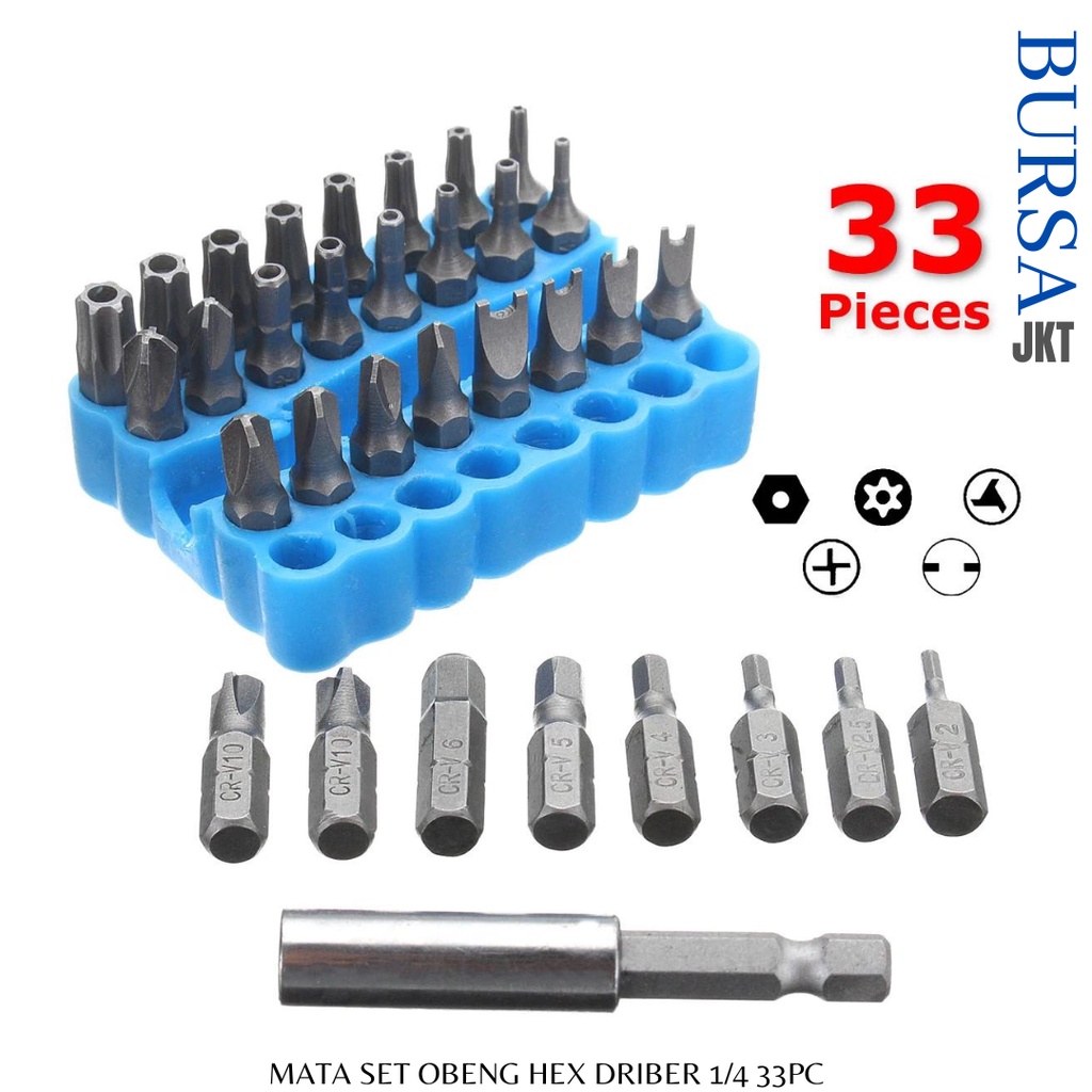 Jual SET KEPALA MATA OBENG 1/4 + HOLDER BIRU 33 PC | Shopee Indonesia