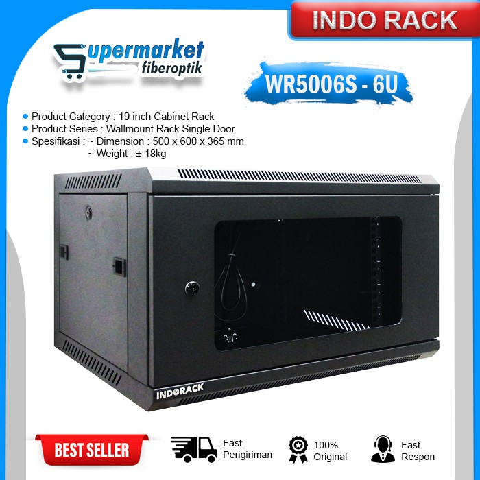 Jual INDORACK Rack Server Wallmount WR5006S Rack 6U 500mm Single Door ...