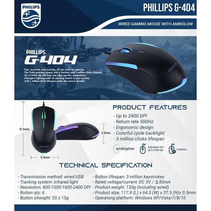 Jual Mouse Gaming PHILIPS G404 Ambiglow Gaming Mouse | Shopee Indonesia