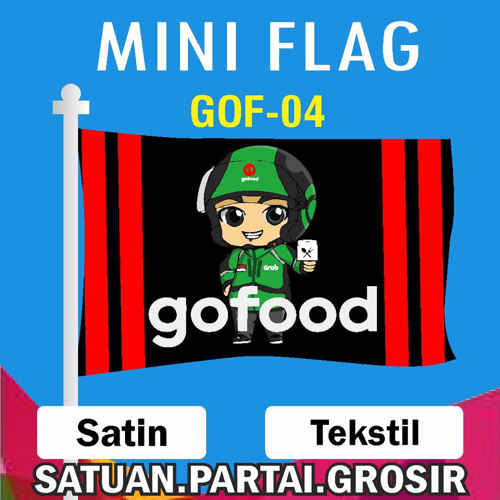 Jual MINI FLAG GOJEK GOFOOD/ BENDERA GOFOOD/CETAK MURAH/CETAK CEPAT/BAHAN TEKSTIL DAN SATIN ...