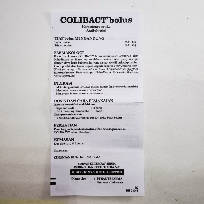 Jual Colibact Bolus Sanbe Untuk Infeksi Pencernaan dan Pernafasan Hewan ...