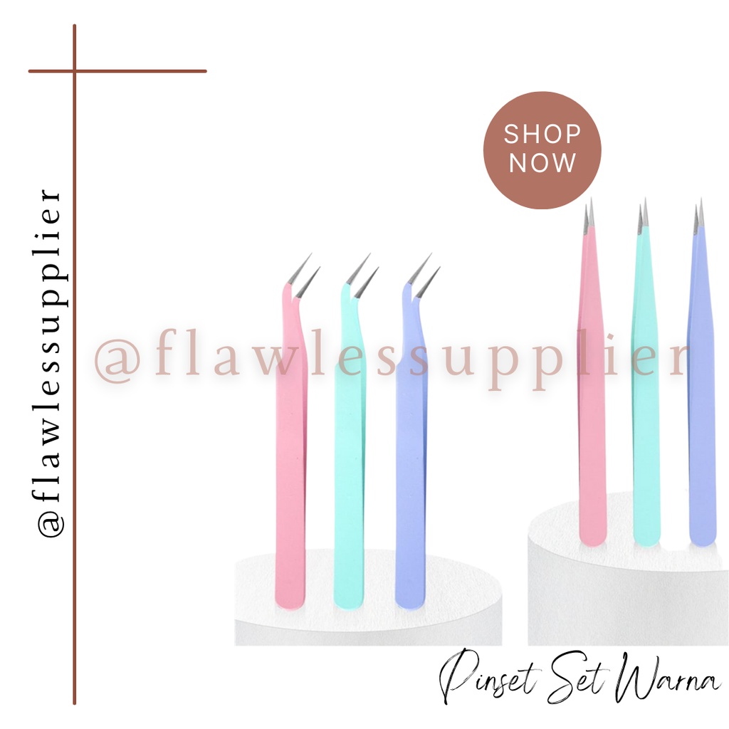 Jual [WARNA] Pinset Tweezer Set Lurus dan Bengkok For Eyelash Extension ...