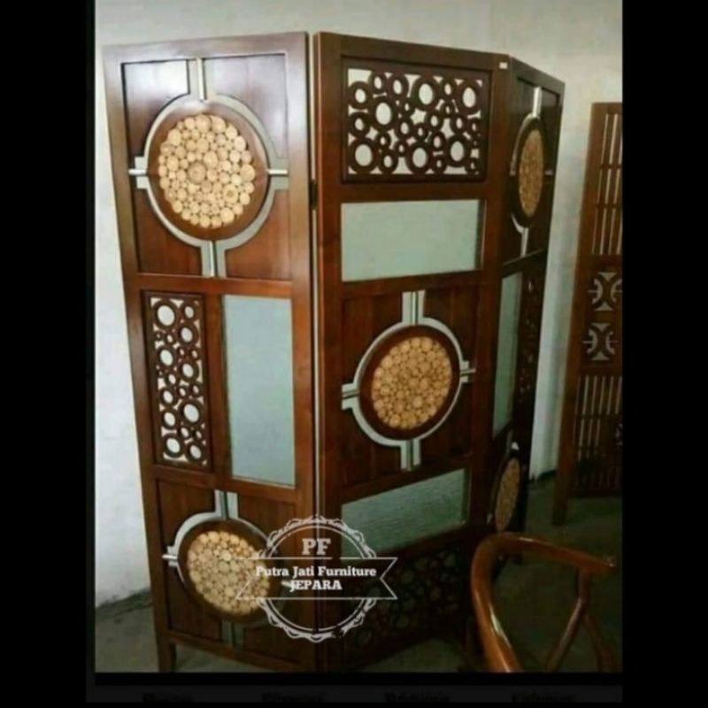 Jual Partisi seketsel pintu 3 - Pemisah ruangan bahan kayu jati ...