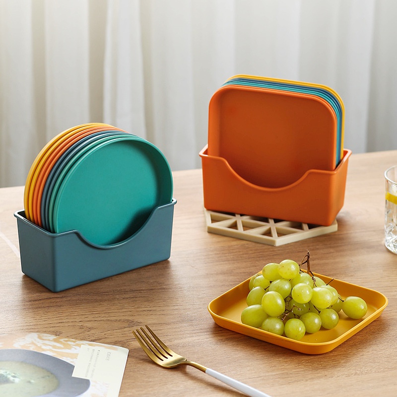 Jual 【ZEN】SET Piring Unik Warna Warni isi 8 Piring Kotak Bulat + 1 ...