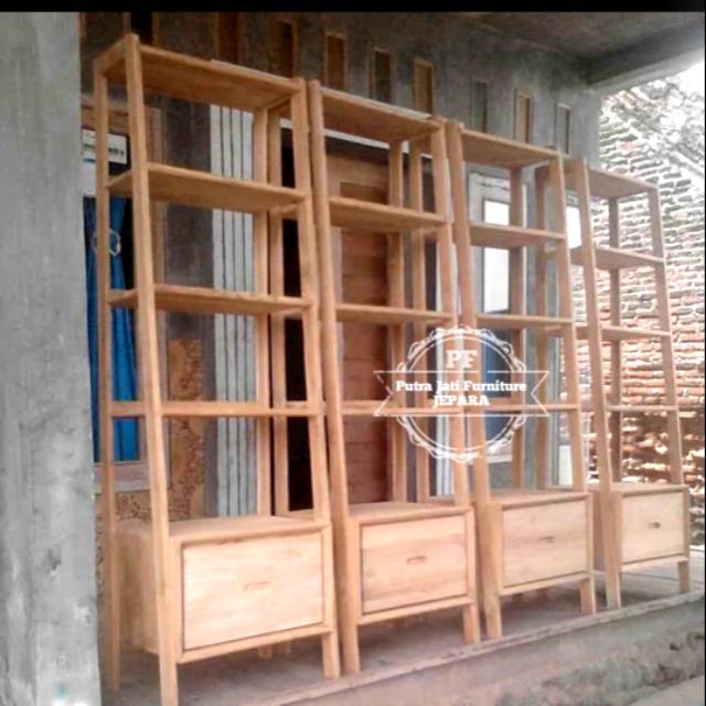 Jual Rak Buku Kayu Jati - Lemari Hias Minimalis - Rak Sepatu Sandal ...