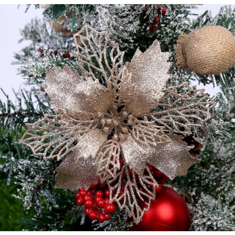 Jual Bunga natal hiasan bunga pohon natal 16cm ready banyak warna ...