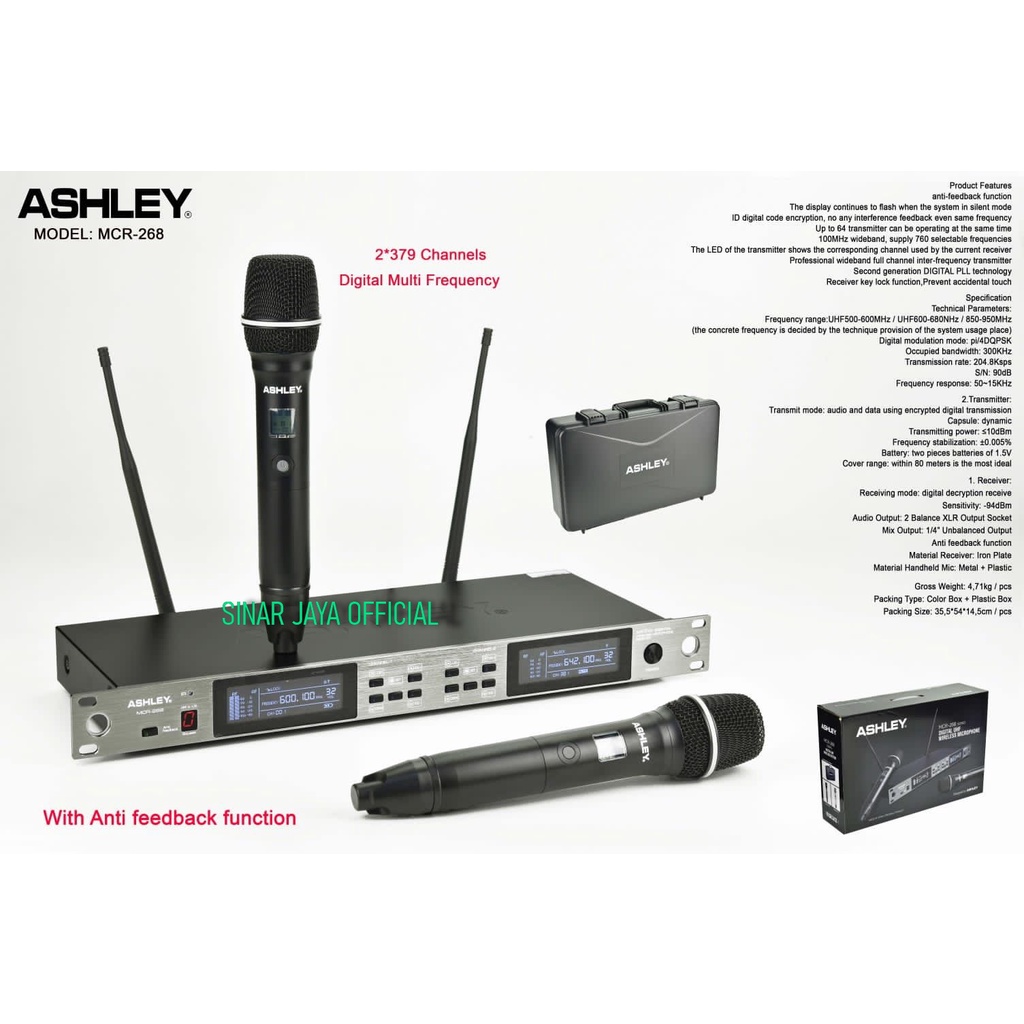 Jual mic microphone wireless ashley mcr268 mcr 268 2 mic handheld ...