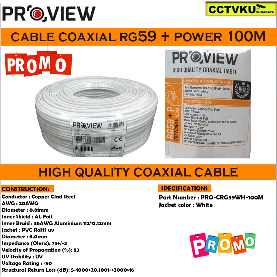 Jual KABEL COAXIAL CCTV RG59+POWER 100M PROVIEW | Shopee Indonesia