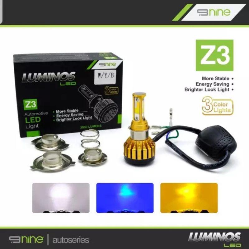 Jual LAMPU LED UTAMA MOTOR H6 H7 H4 3 WARNA NINE LUMINOS Z3 HI LOW SUPER TERANG | Shopee Indonesia