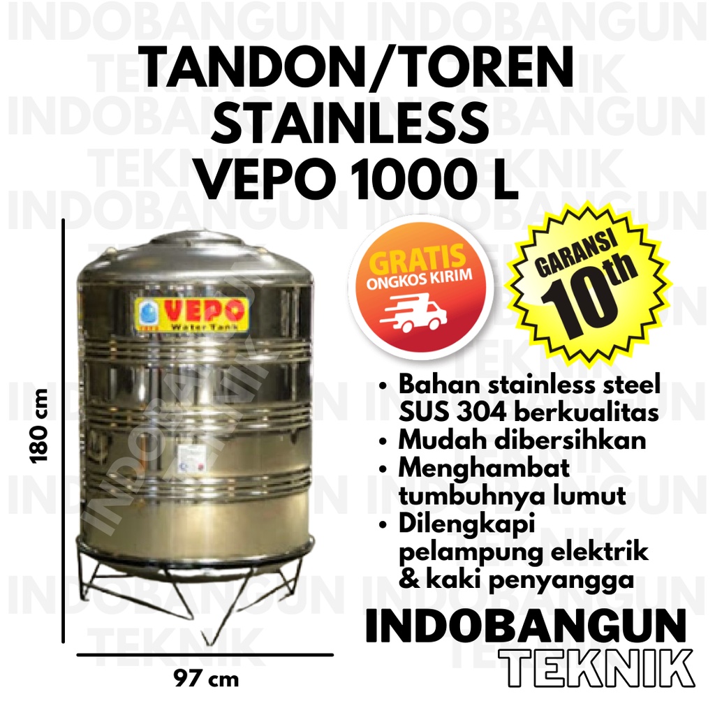 Jual Tandon Air Toren Air Tangki Air Stainless Vepo 1000 Liter Harga ...