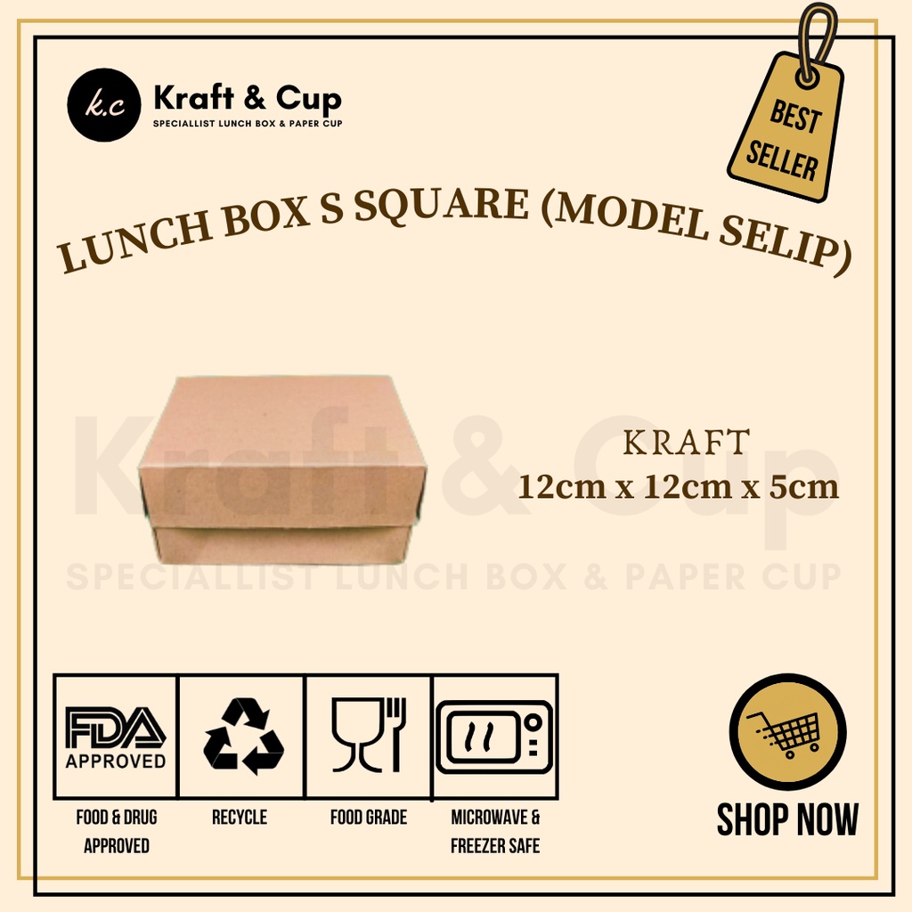 Jual Paper Lunch Box S Square Size 12 cm x 12 cm x 5 cm / Lunch Box ...