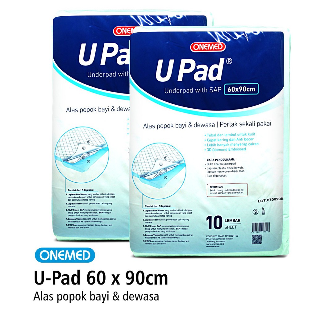 Jual Perlak Underpad U-Pad 60x90cm OneMed pak isi 10 lbr | Shopee Indonesia