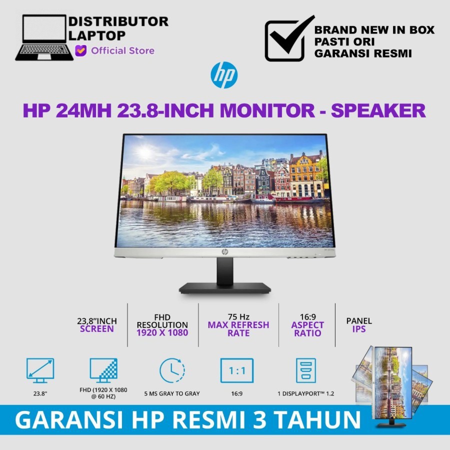 Jual Monitor LED HP 24MH 23.8" FHD IPS 75Hz Bezelless Built-in Speakers ...