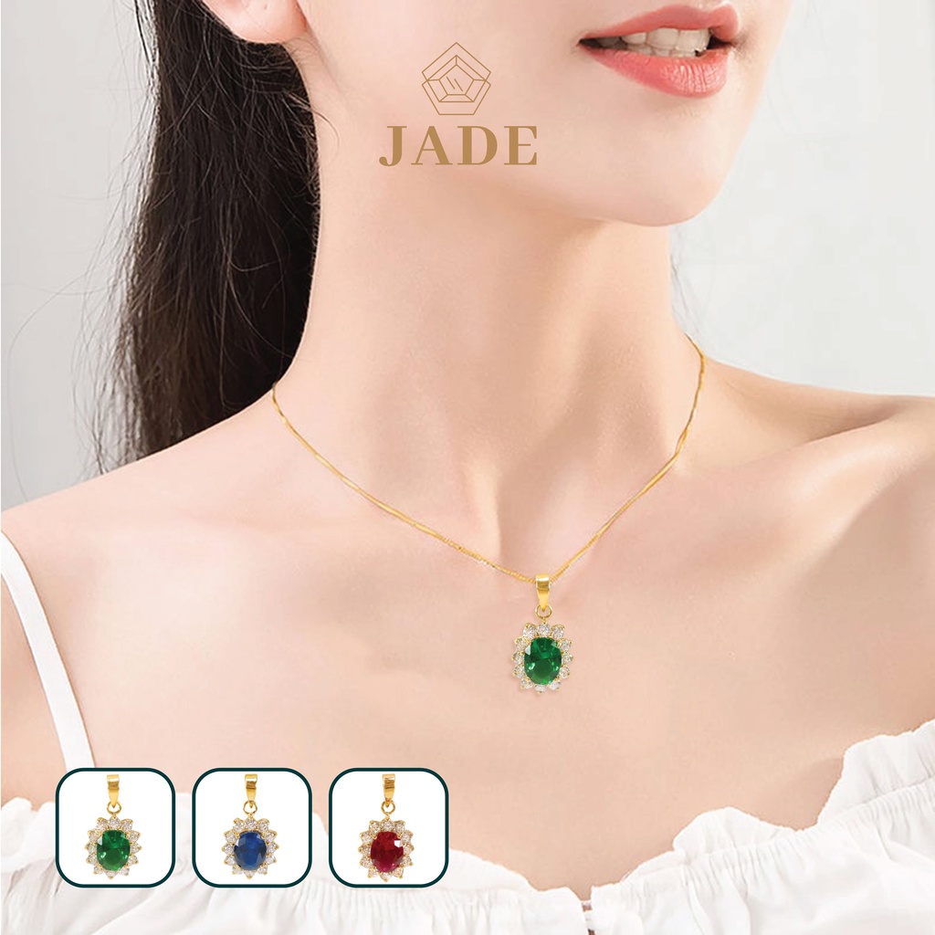 Jual JADE - Liontin Emas Asli Model Lady Diana Dengan Batu Permata Oval ...