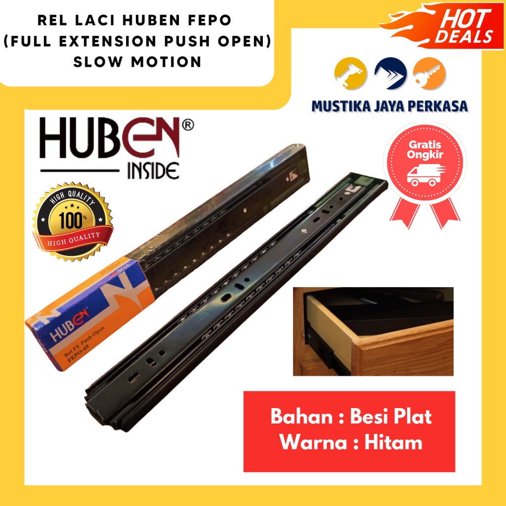 Jual Rel Laci Huben Full Extension Push Open FEPO Double Track | Shopee ...