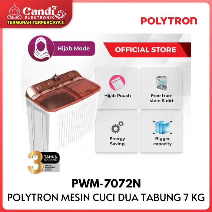 Jual POLYTRON MESIN CUCI PWM-7072N 7 KG TWIN TUB 2 TABUNG PRIMADONA ...