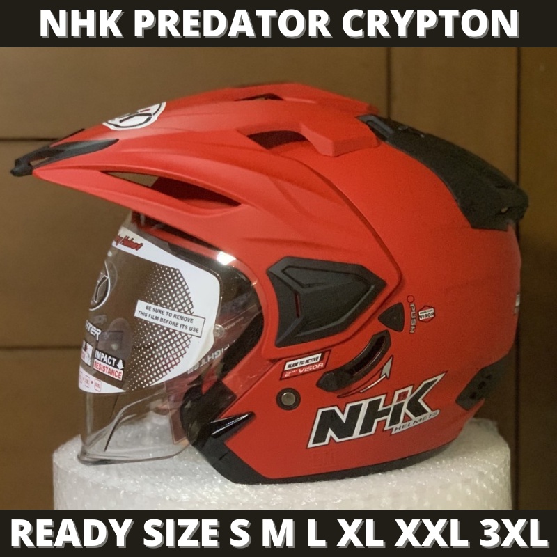 Jual Helm NHK Predator Crypton Solid Red Doff Merah Dop Double Visor Half Face - Helem Motor SNI ...