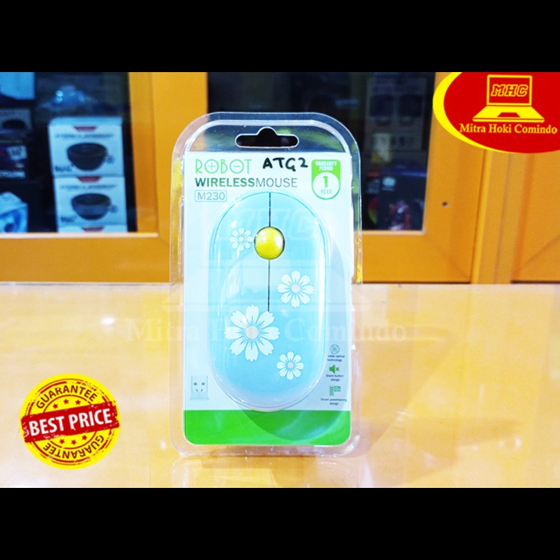 Jual Mouse Wireless Robot Silent M230 Karakter Biru Flower Murah ...