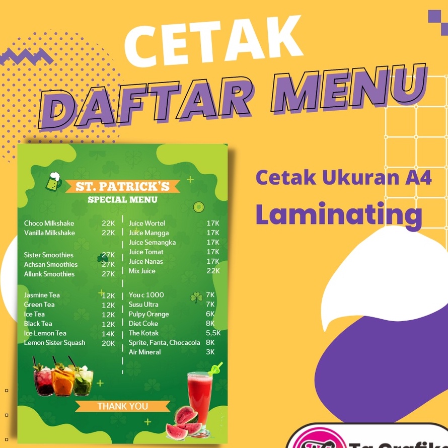 Jual CETAK DAFTAR MENU UNTUK CAFE UKURAN A4 | Shopee Indonesia