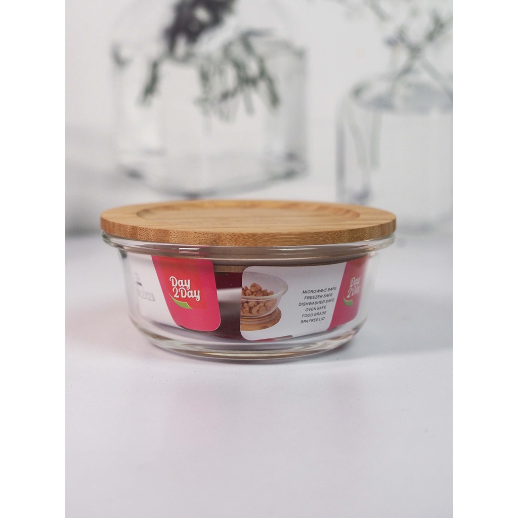 Jual Food container (400ml) kaca dengan tutup natural dari bambu Bentuk ...
