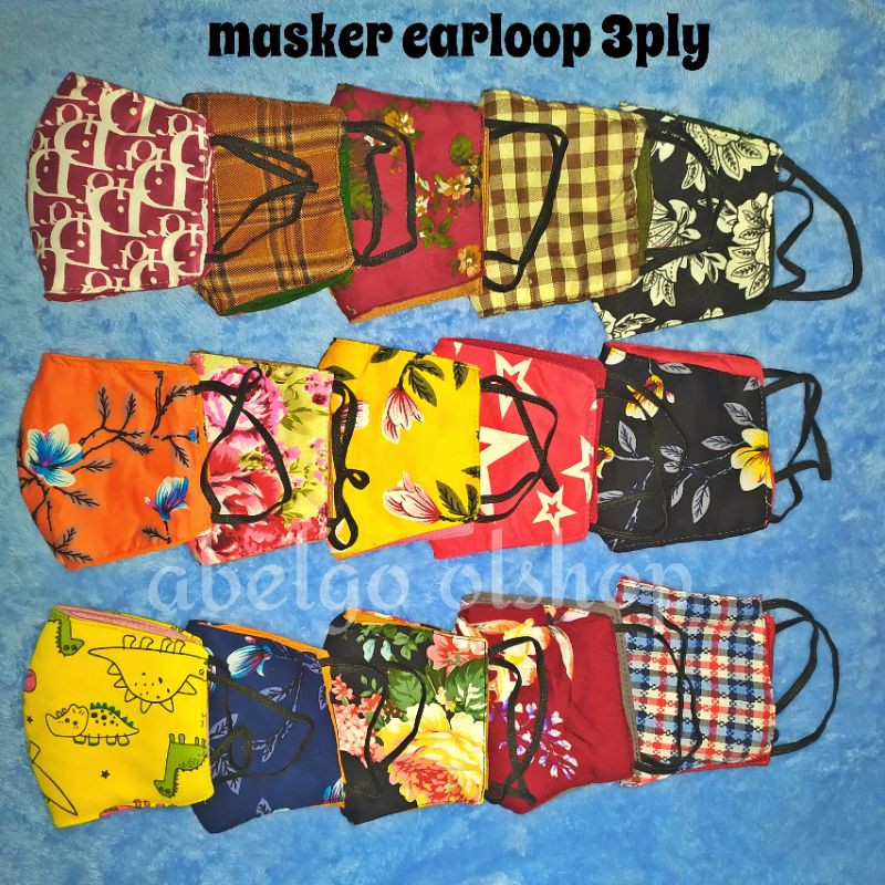 Jual GROSIR MASKER- masker kain earloop 3ply motif /masker kain 3 lapis ...