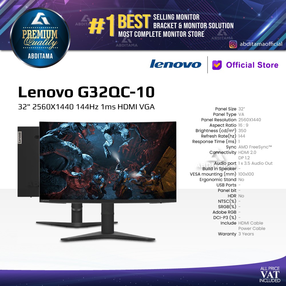 Jual Monitor LED Lenovo G32QC G32QC10 1440p Curved 165hz HDMI DP ...