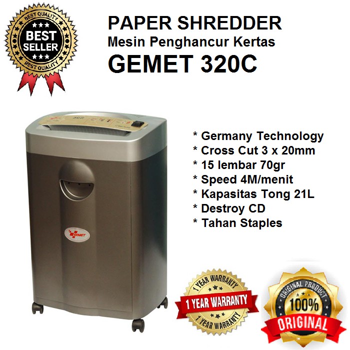 Jual Mesin Penghancur Kertas | Paper Shredder GEMET 320 C Garansi Resmi ...