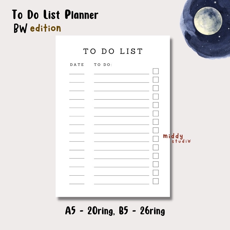 Jual ISI BINDER TO DO LIST BW PLANNER 20r,26r - A5/B5 READY STOCK ...