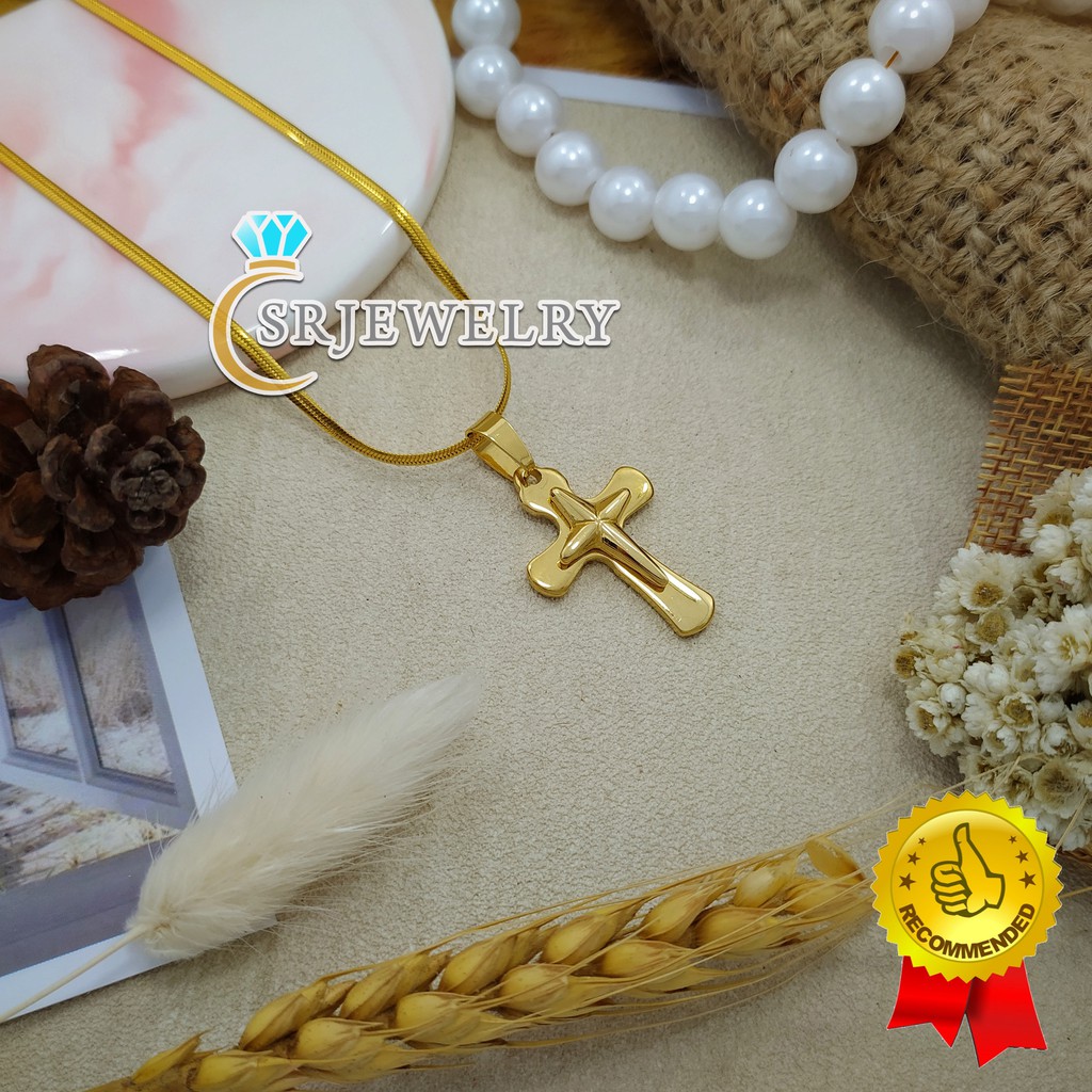 Jual Kalung Salib Emas Titanium / Aksesoris Pria / Cowok / Rantai 60 cm ...