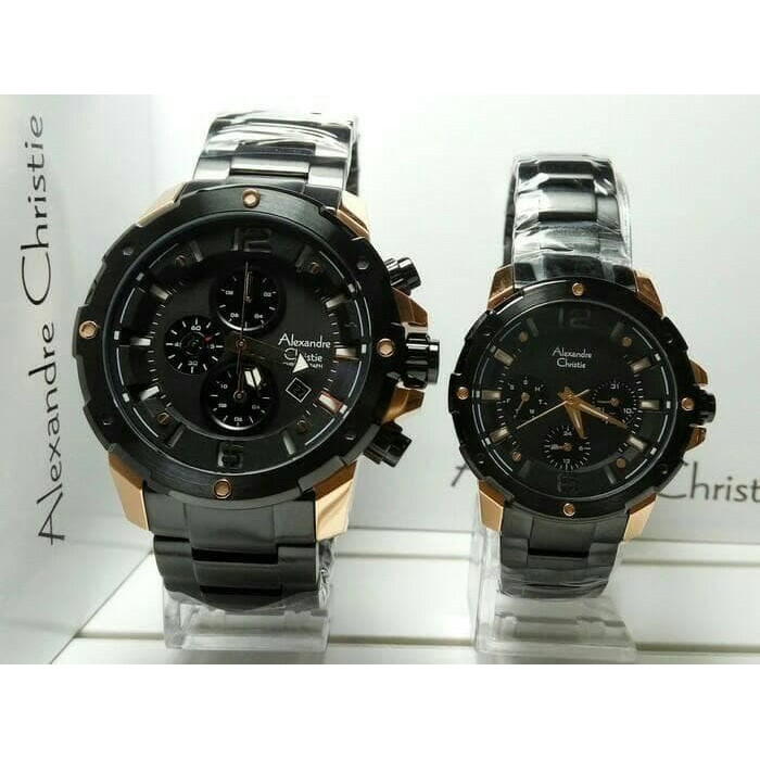 Jual Sale jam tangan alexandre christie couple 6410 black rosgold ...