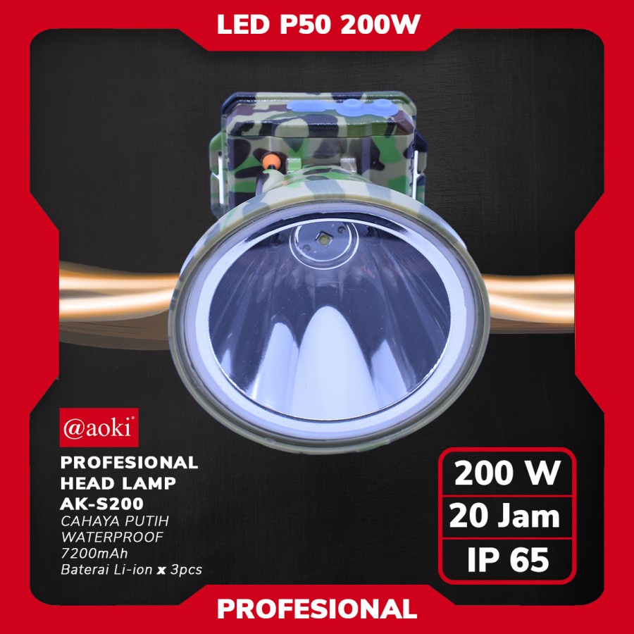 Jual COD SENTER KEPALA PROFESIONAL HEADLAMP AOKI 200 WATT AK-S200 ...