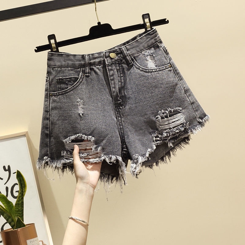 Jual Celana Jeans Pendek Wanita Hot Pants Jeans Korean Style High Waist Ripped Sobek Hotpants