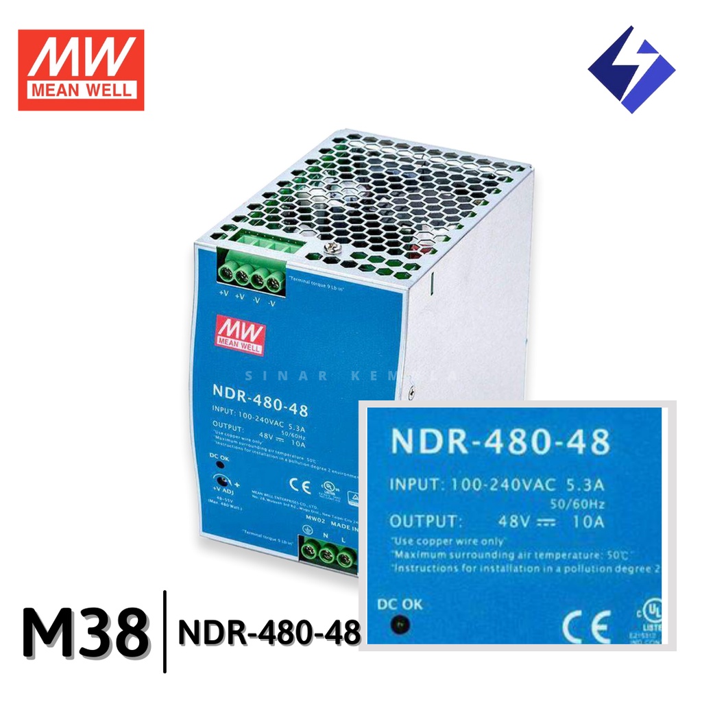 Jual MEANWELL Power Supply NDR-480-48 Industrial Trafo 48V DC 480W 10A ...