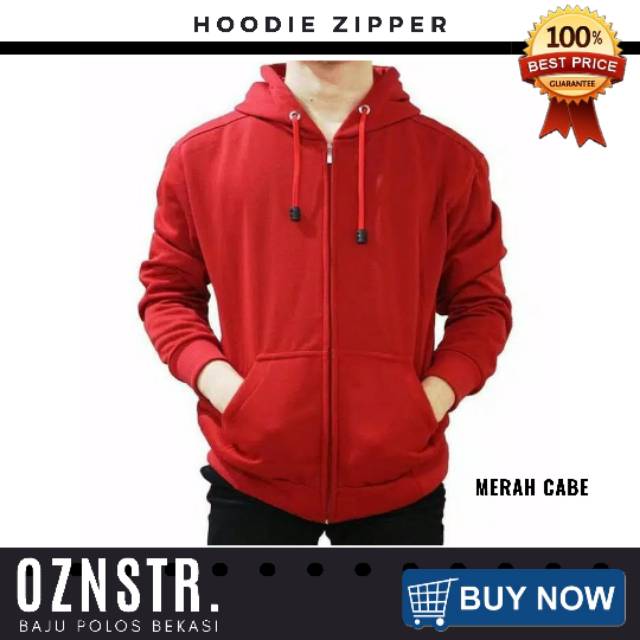 Jual Jaket sweater polos hoodie zipper merah cabe murah | Shopee Indonesia