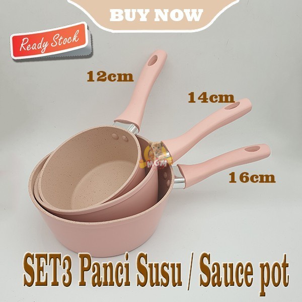 Jual SET3 Panci teflon Marble 12-14-16cm Panci susu Sauce Pot Mini ...