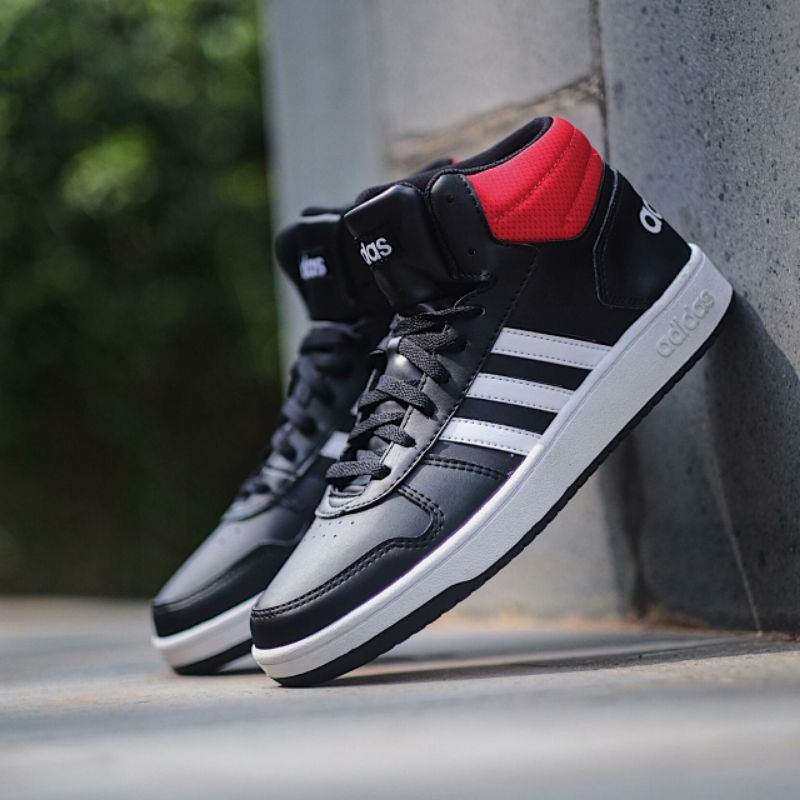 Jual Adidas Hoops 2.0 High Black Black Red (100% ORIGINAL) | Shopee ...