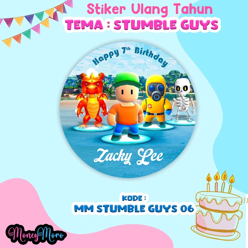 Jual MoneyMoro Stiker Ultah Stumble Guys Label Ulang Tahun Anak Custom ...