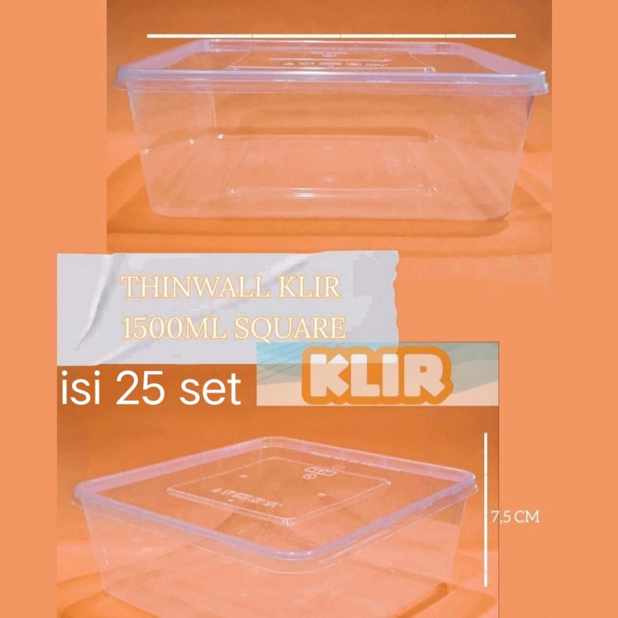 Jual Thinwall Klir 1500 Ml Square Anti Pecah Kotak Makan Isi 25 Set