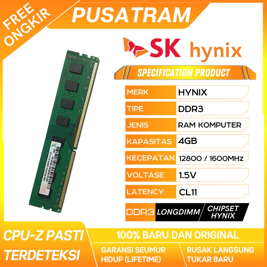Jual RAM PC HYNIX DDR3 4GB 12800 / 1600MHz ORI RAM KOMPUTER RAM PC 1.5v | Shopee Indonesia