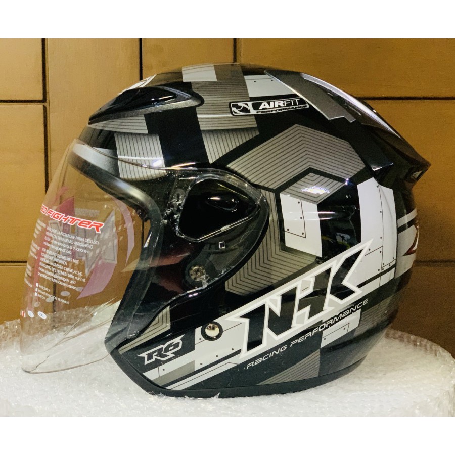 Jual Helm NHK R6 Cube Black Silver Glossy Half Face Single Visor ...