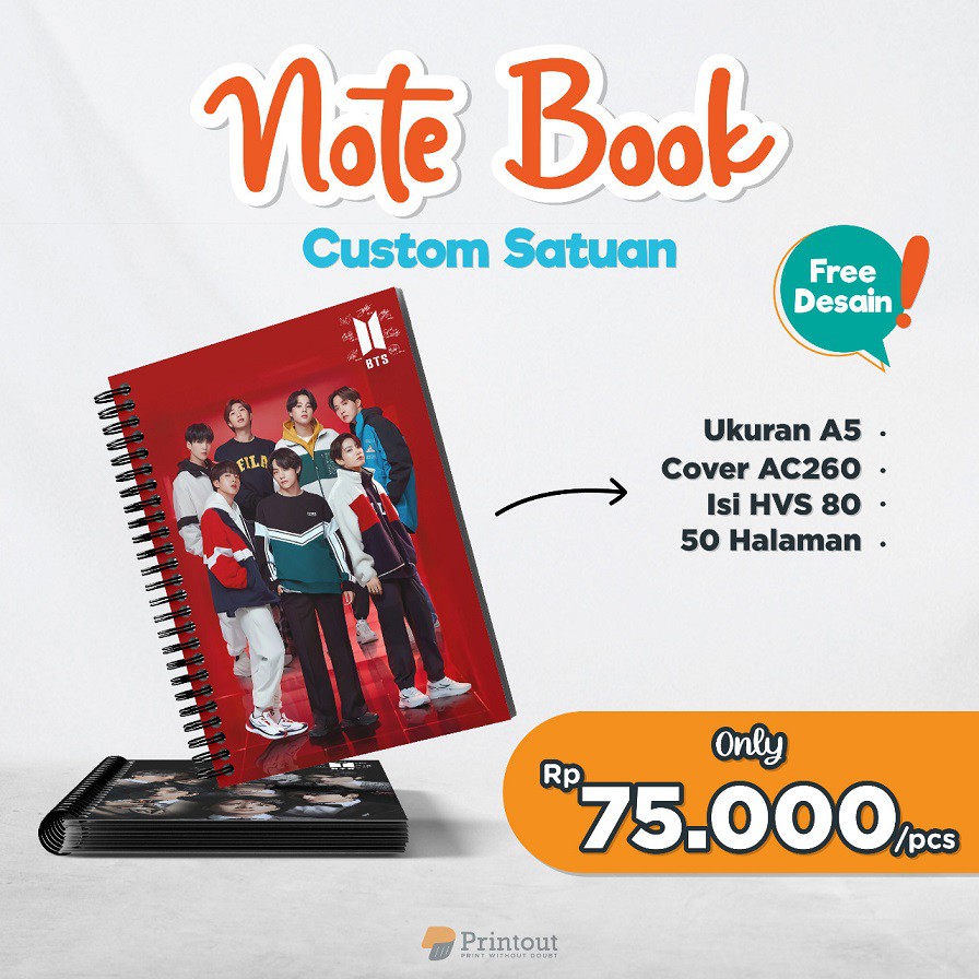 Jual PRINTOUT Notebook Spiral A5/ Notes custom A5 Cover Depan / Isi 50 ...