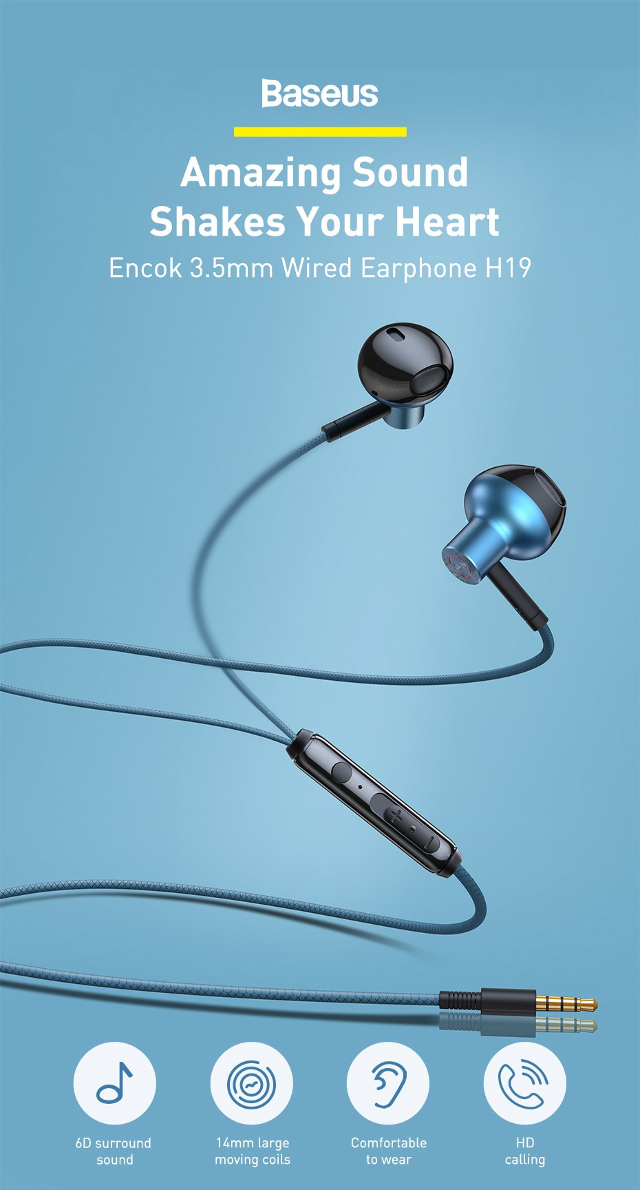 Jual Baseus Headset Handsfree Encok 3.5mm Wired H19 | Shopee Indonesia