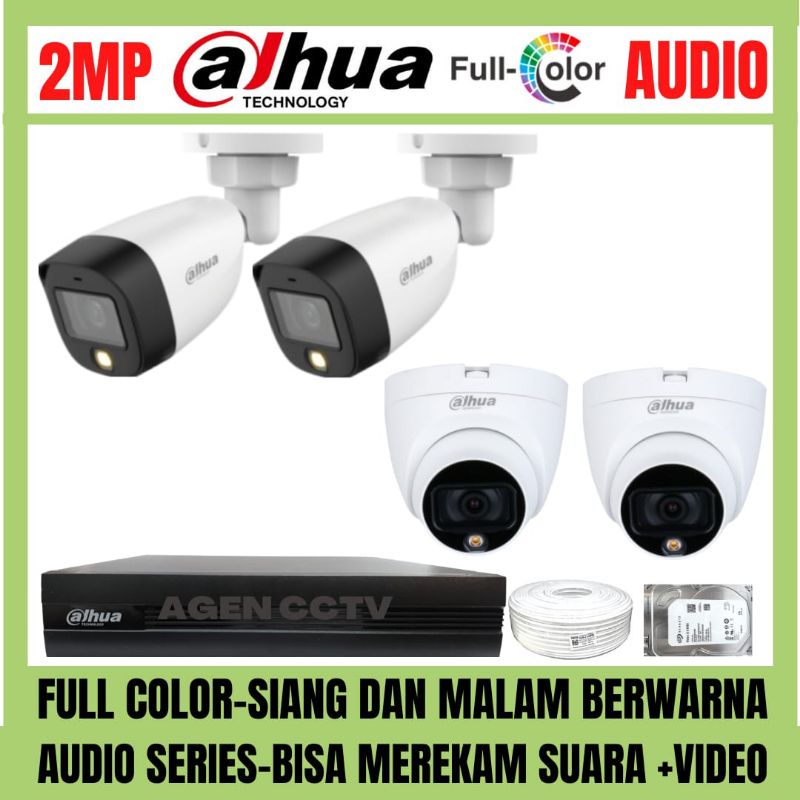 Jual PAKET CCTV DAHUA FULL COLOR 2MP 4 CHANNEL 4 KAMERA AUDIO COLORVU ...