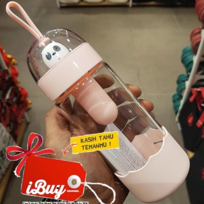 Jual Miniso We Bare Bears Panda Tea Brewing Botol Minum Kaca 370ml PINK ...