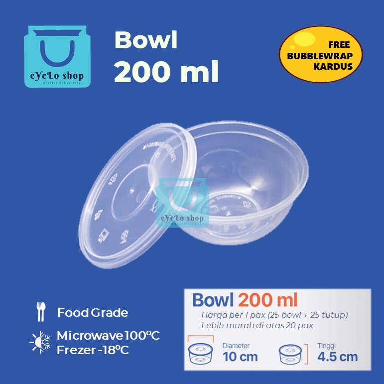 Jual THINWALL BOWL 200 ml - harga per 1 pax isi 25 bowl + 25 tutup - MANGKOK PLASTIK Mangkuk ...