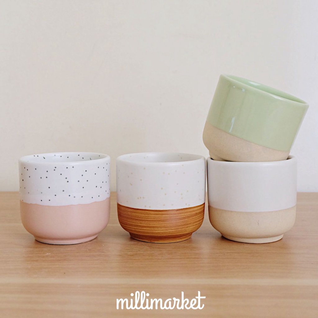 Jual [MILLI] ROUND OCHA GLASS / gelas mug kopi teh ocha keramik estetik ...
