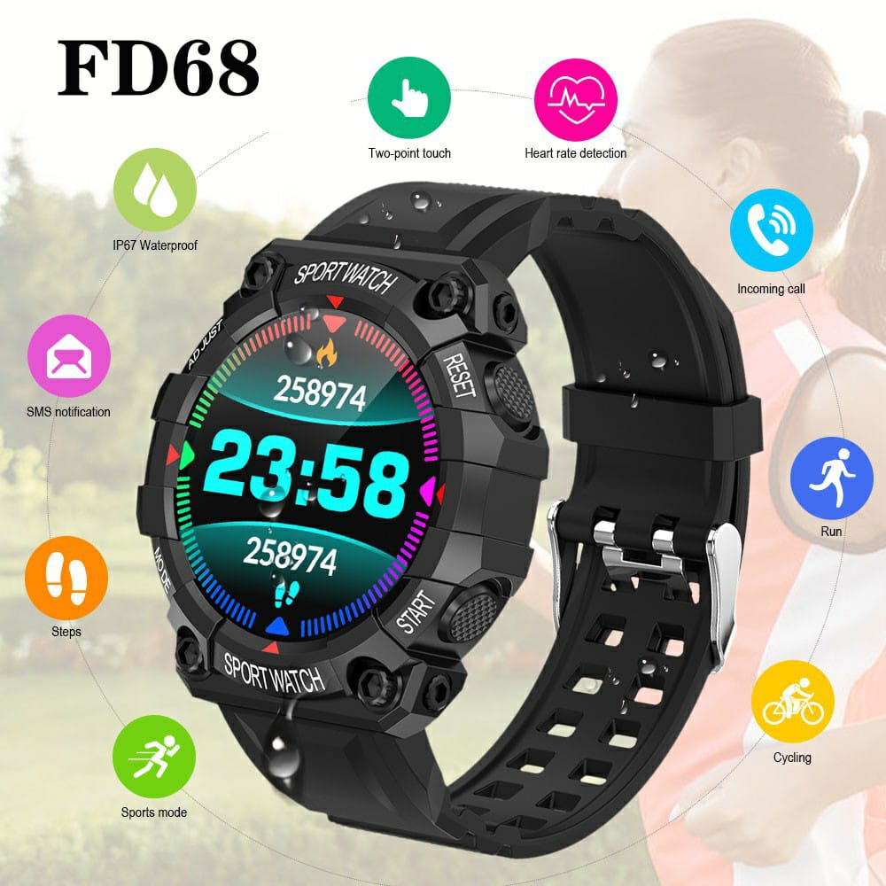 Jual (COD) Smartwatch FD68 Jam Tangan smart watch Pria Wanita Digital ...