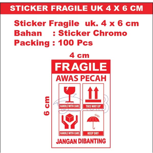 Jual Sticker Fragile 4 X 6 Cm ( Isi = 100 Pcs ) | Shopee Indonesia