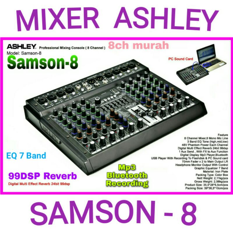 Jual Mixer ASHLEY samson8 original samson 8 mp3 bluetooth pc soundcard ...